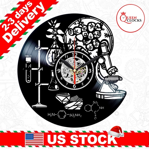QueenClocks | Wall Decor | Science Vinyl Clock Chemistry Decor Biology ...